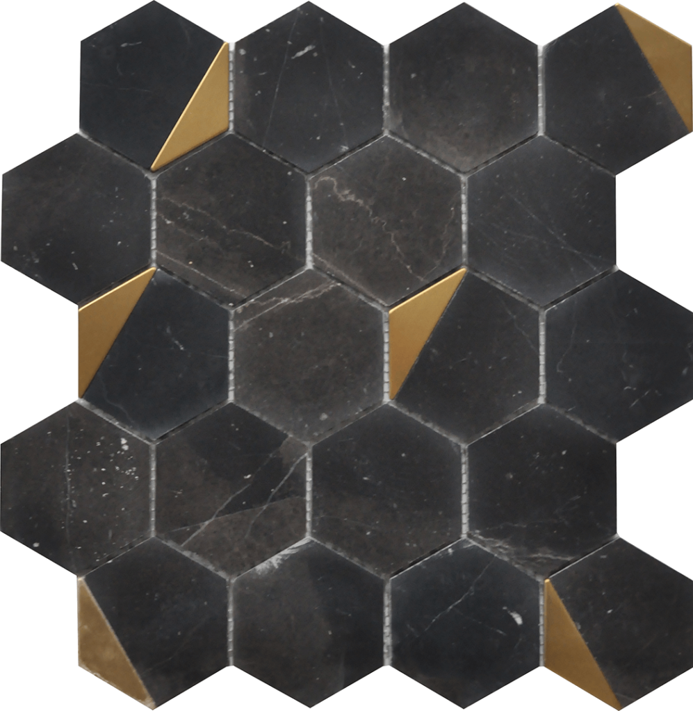 Roca Rockart Nero Marquina Metal Hexagon | Morris Tile